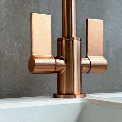 Liquida W18CP Copper Twin Lever D Shape 360 Swivel Spout Kitchen Mixer Tap