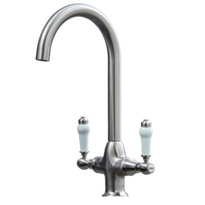 Liquida W22BN Traditional Twin Lever Swivel Brushed Nickel Kitchen ...