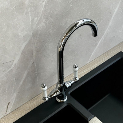 Liquida W22CH Chrome Traditional Swivel Spout Twin Lever Kitchen Mixer Tap