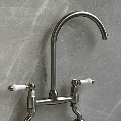 Liquida W23BN Traditional Two Hole Bridge Lever Brushed Nickel Kitchen ...