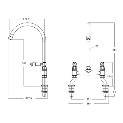 Liquida W23BN Traditional Two Hole Bridge Lever Brushed Nickel Kitchen ...