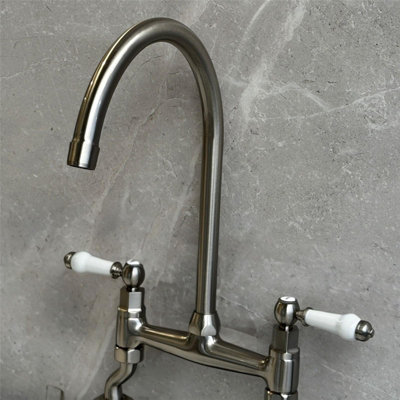 Liquida W23BN Traditional Two Hole Bridge Lever Brushed Nickel Kitchen ...