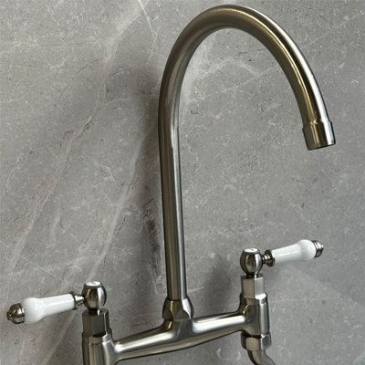 Liquida W23BN Traditional Two Hole Bridge Lever Brushed Nickel Kitchen ...