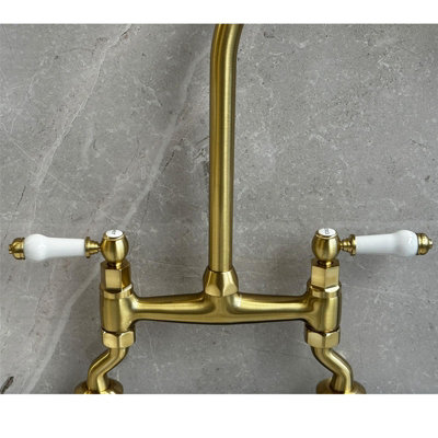 Liquida W23BR Traditional Two Hole Bridge Lever Brushed Brass Kitchen ...
