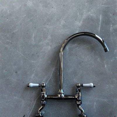 LIQUIDA W23CH CHROME TRADITIONAL TWO HOLE BRIDGE LEVER KITCHEN MIXER TAP