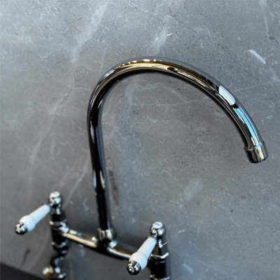 Liquida W23CH Traditional Two Hole Bridge Lever Chrome Kitchen Mixer Tap