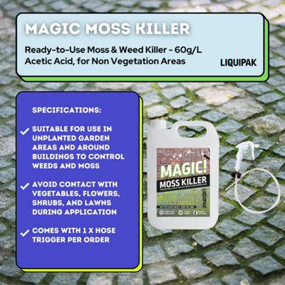 Liquipak Magic Moss Killer Remover 5L for Paths & Patios + Hose Trigger ...