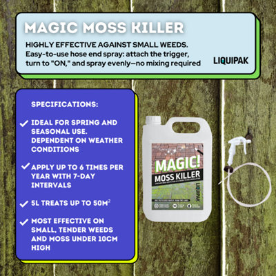 Liquipak Magic Moss Killer Remover 5L for Paths & Patios + Hose Trigger ...