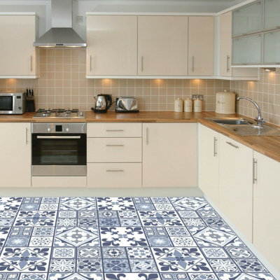 Lisbon Blue Tiles Melange Self-adhesive kitchen, bathroom, home floor ...