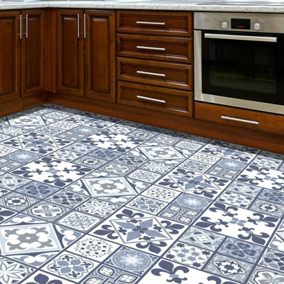 Lisbon Blue Tiles Melange Self-adhesive kitchen, bathroom, home floor ...