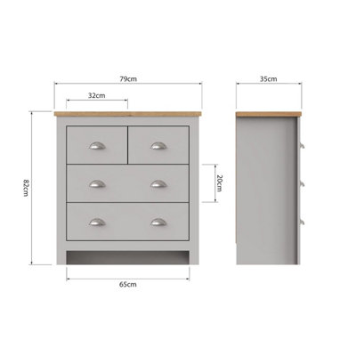 Lisbon Light Grey Bedroom Chest of Drawers 2+2 4 Drawer Storage Cabinet ...