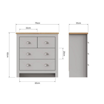 Lisbon Light Grey Bedroom Chest of Drawers 2+2 4 Drawer Storage Cabinet ...