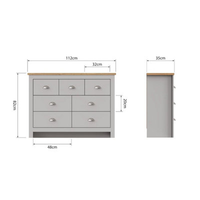 Lisbon Light Grey Bedroom Chest of Drawers 3+4 7 Drawer Storage Cabinet ...