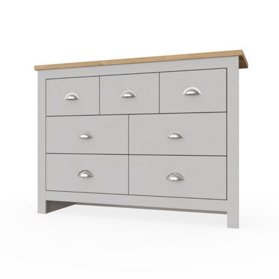 Lisbon Light Grey Bedroom Chest of Drawers 3+4 7 Drawer Storage Cabinet ...