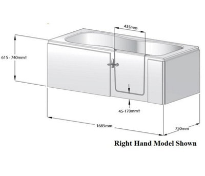 Lisna Waters Bermuda Left Hand Full Length Walk In Bath 1685mm x 750mm ...