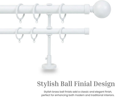LISTER CARTWRIGHT DOUBLE CURTAIN FIXED POLE SET WITH WHITE BALL FINIALS ...