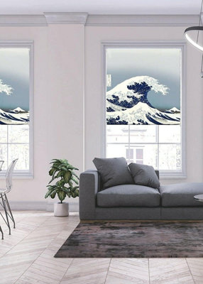 Lister Cartwright Hokusai Wave Design Blackout Roller Blinds Windows Blind (90 x 160 cm) Child ...