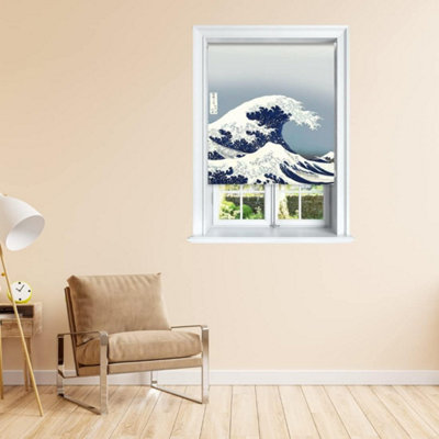 Lister Cartwright Hokusai Wave Design Blackout Roller Blinds Windows Blind (90 x 160 cm) Child ...