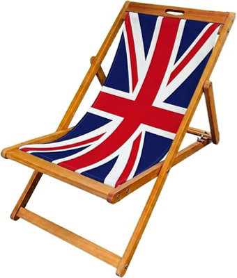 Lister Cartwright Wooden Folding Deck Chair with Fabric Sling(Union Flag)