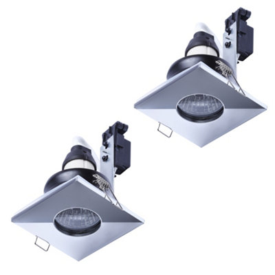 Litecraft 2 Pack Chrome IP65 Square Fixed Recessed Downlighters