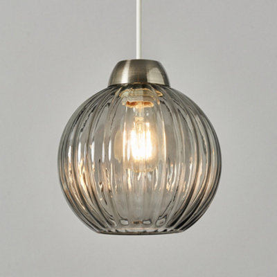 Litecraft Clara Smoke Ribbed Glass Easy Fit Lamp Shade