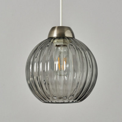 Litecraft Clara Smoke Ribbed Glass Easy Fit Lamp Shade
