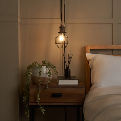 Litecraft Copper Beca Black Cable Plug In Ceiling Pendant