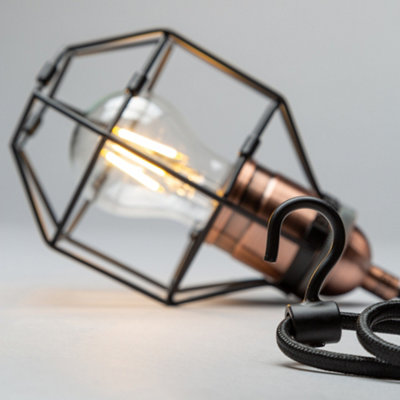 Litecraft Copper Beca Black Cable Plug In Ceiling Pendant