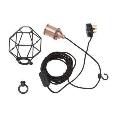 Litecraft Copper Beca Black Cable Plug In Ceiling Pendant