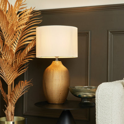 Litecraft Dennis Ceramic Hammered Table Lamp with White Shade - Antique ...
