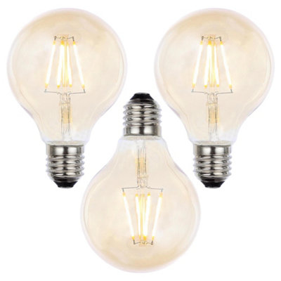 Litecraft E27 4W Pack of 3 Gold Tint Warm White Vintage Filament Globe ...