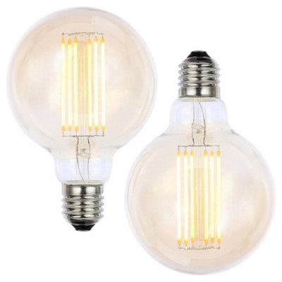Litecraft E27 6W Pack of 2 Gold Tint Warm White Vintage Filament Globe ...