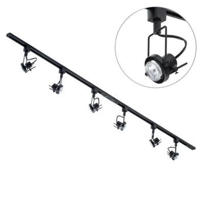 Litecraft Greenwich Black 6 Head 2m Straight Kitchen Ceiling Light with ...