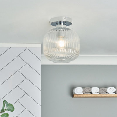 Litecraft Karson Chrome Ribbed Glass Bathroom Flush Ceiling Light