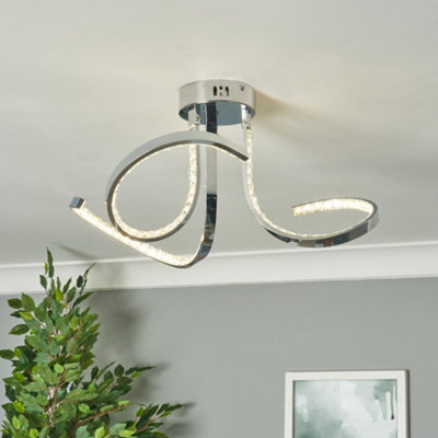 Litecraft Litecraft Georgia Chrome 3 Arm LED Spiral Semi Flush Ceiling ...