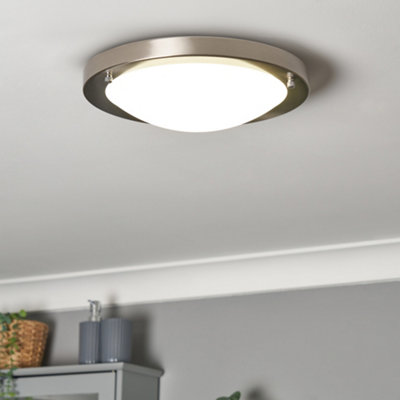 Litecraft Mari Satin Nickel 18w Large LED Flush Bathroom Ceiling Light