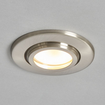 Litecraft Marlowe Round Satin Nickel IP65 Fire Rated Tiltable Bathroom ...