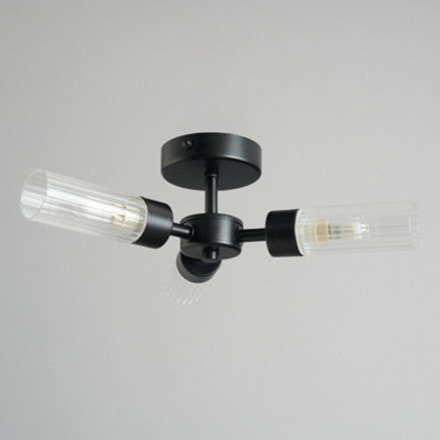 Litecraft Mavis 3 Arm Black Semi Flush Bathroom Ceiling Light