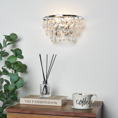 Litecraft Montego Chrome 2 Lamp Crystal Effect Wall Light