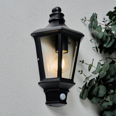 Litecraft Perry Black Outdoor Lantern with PIR Sensor Wall Light