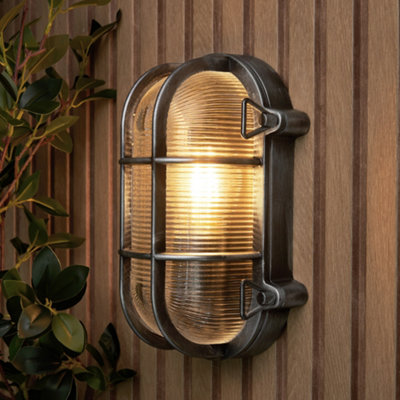 Litecraft Remy Silver Outdoor Caged Oval Bulkhead Wall Light
