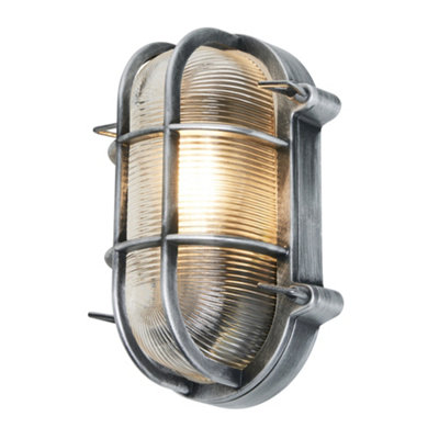 Litecraft Remy Silver Outdoor Caged Oval Bulkhead Wall Light