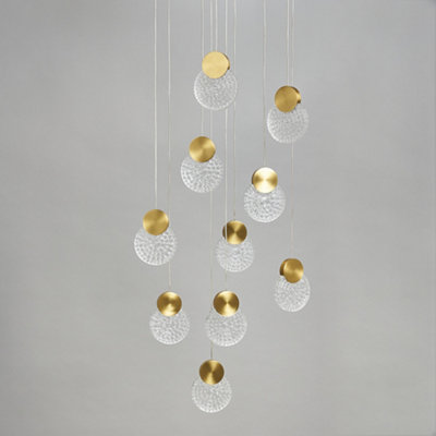 Litecraft Visconte Oskar Satin Brass 10 Light LED Glass Cluster Pendant
