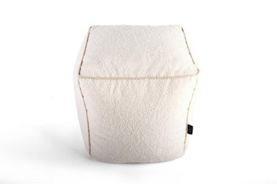 Littens Cream Teddy Boucle Square Cube Footstool Bean Bag Pouffe ...