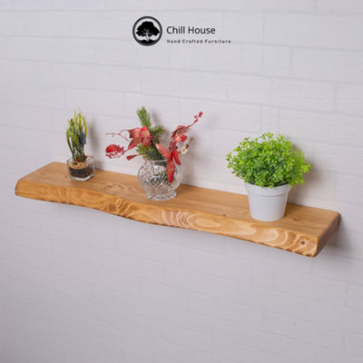 Live Edge Rustic Floating Shelf made from Solid Wood, Chunky Old Slab ...