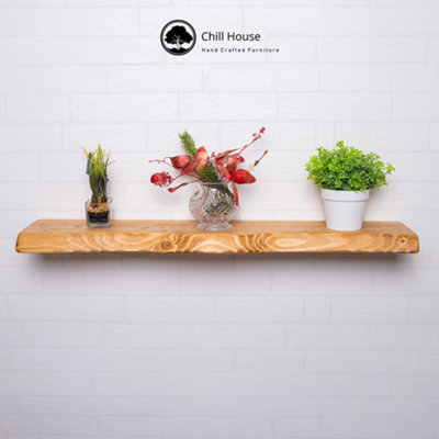 Live Edge Rustic Floating Shelf made from Solid Wood, Chunky Old Slab ...