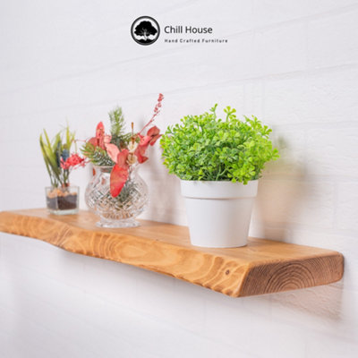 Live Edge Rustic Floating Shelf made from Solid Wood, Chunky Old Slab ...