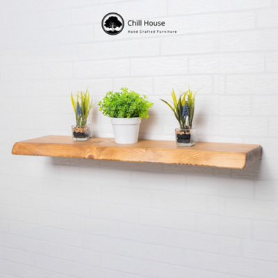 Live Edge Rustic Floating Shelf made from Solid Wood, Industrial Chunky ...