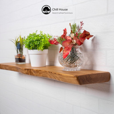 Live Edge Rustic Floating Shelf made from Solid Wood, Industrial Chunky ...