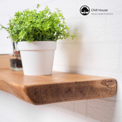 Live Edge Rustic Floating Shelf made from Solid Wood, Industrial Chunky ...